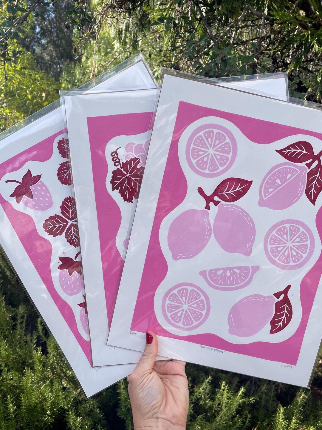 Fruit Linocut Print Set - Etsy
