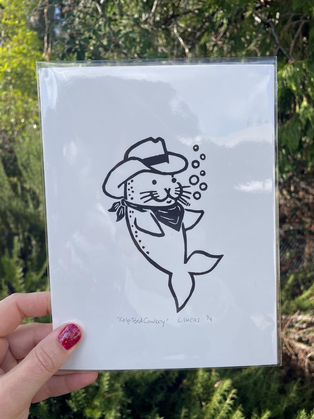 Kelp Bed Cowboy Linocut Print - Etsy