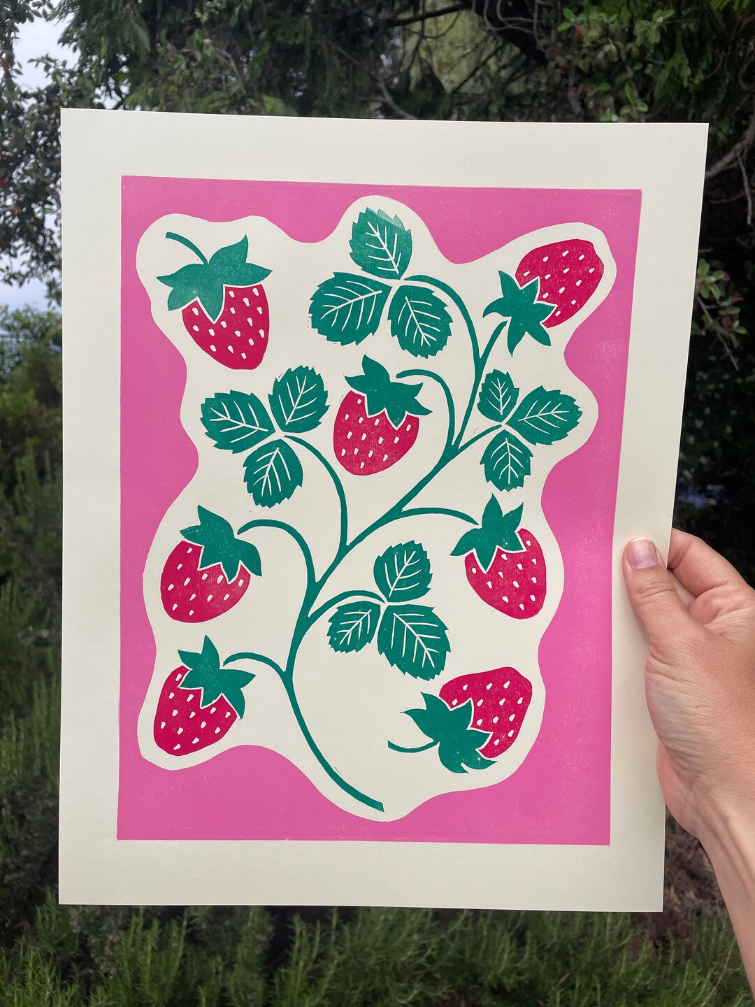 Strawberry Linocut Print 11x14 - Etsy