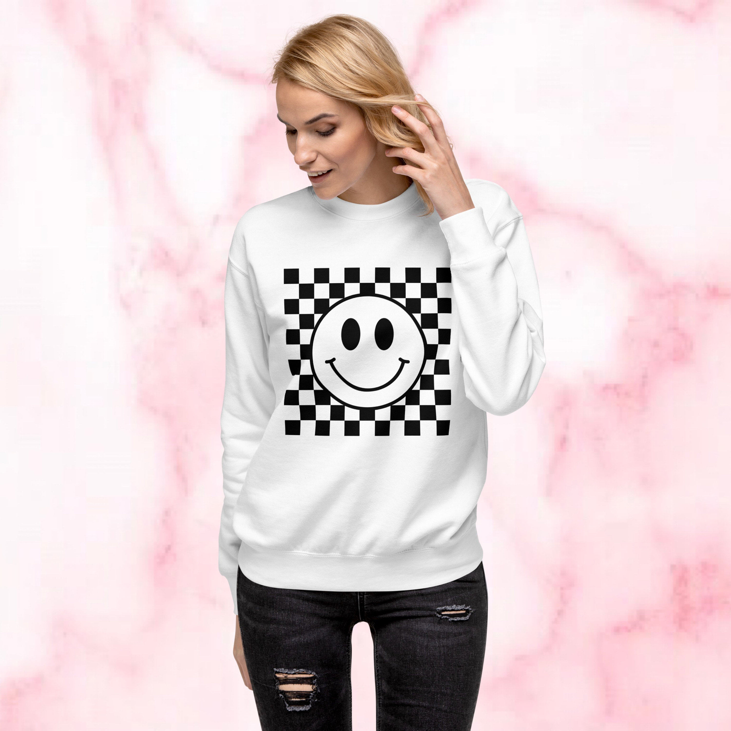 Checkered Pattern Smiley Face Retro Popular Trendy Groovy - Etsy