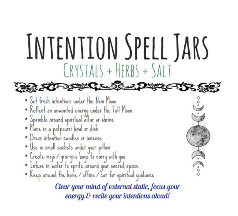 BALANCE & HARMONY Spell Jar of Crystals Herbs Salts // Full Moon New Moon Intention Bottle Wicca ...