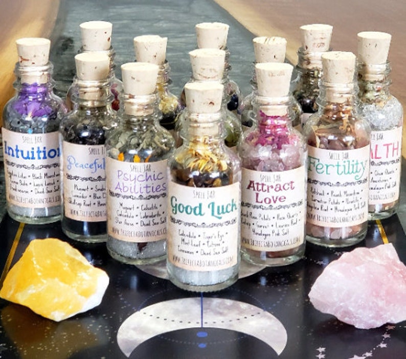 BALANCE & HARMONY Spell Jar of Crystals Herbs Salts // Full Moon New Moon Intention Bottle Wicca ...