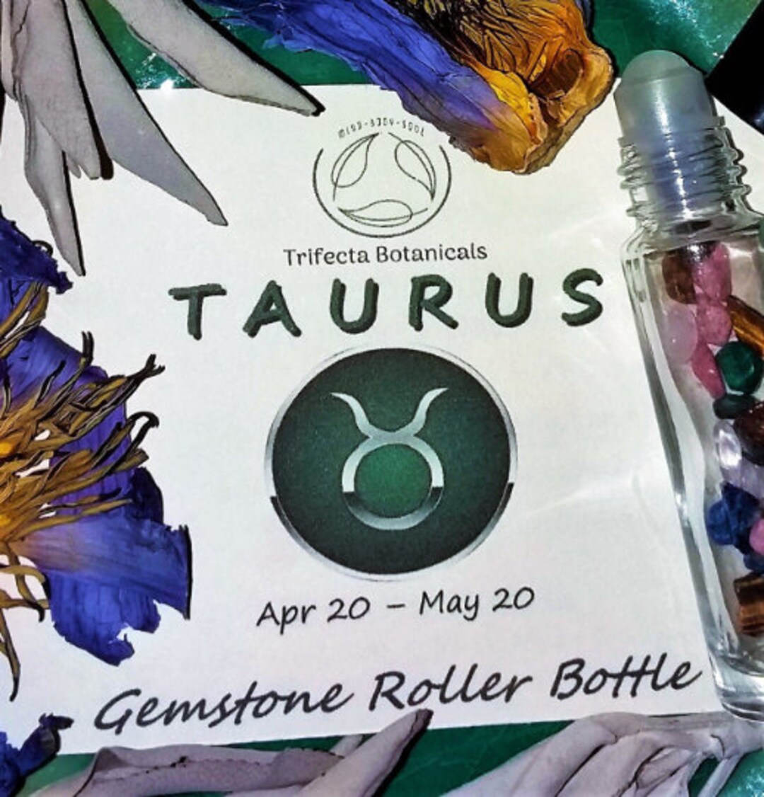 TAURUS Zodiac Crystal Roller Bottle - Taurus Gift Astrology Gemstones ...