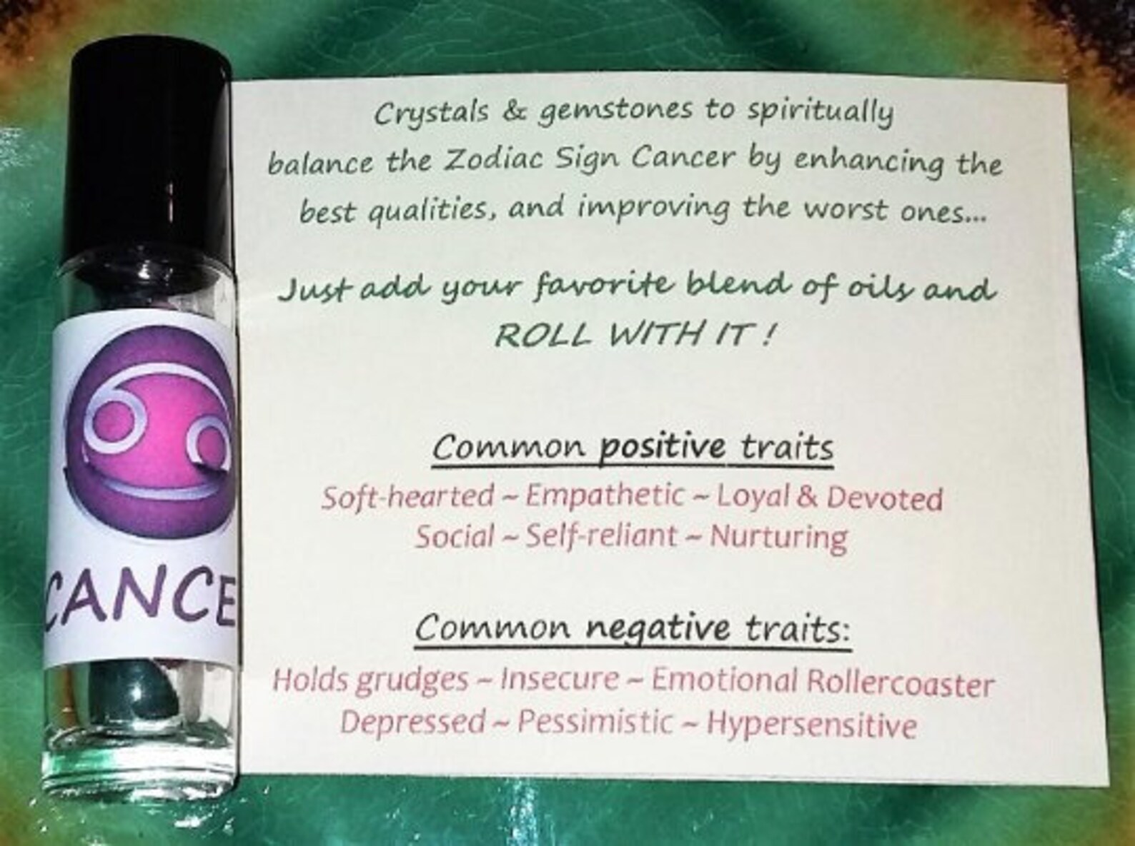 CANCER Zodiac Set Gemstone Roller Bottle Pocket Crystals Loose Incense ...