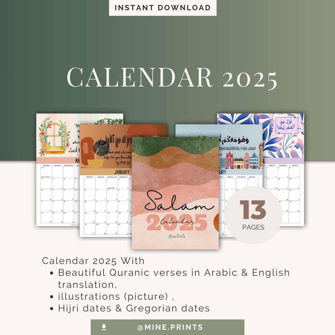 2025 Islamic Calendar, Hijri Calendar Digital Print, Illustrated Wall ...