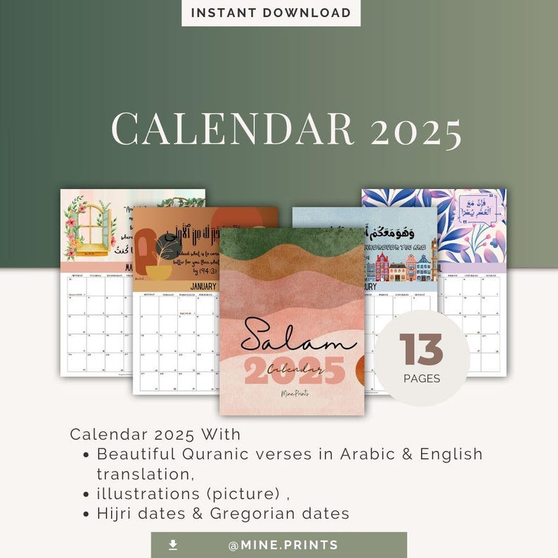 2025 Islamic Calendar, Hijri Calendar Digital Print, Illustrated Wall ...