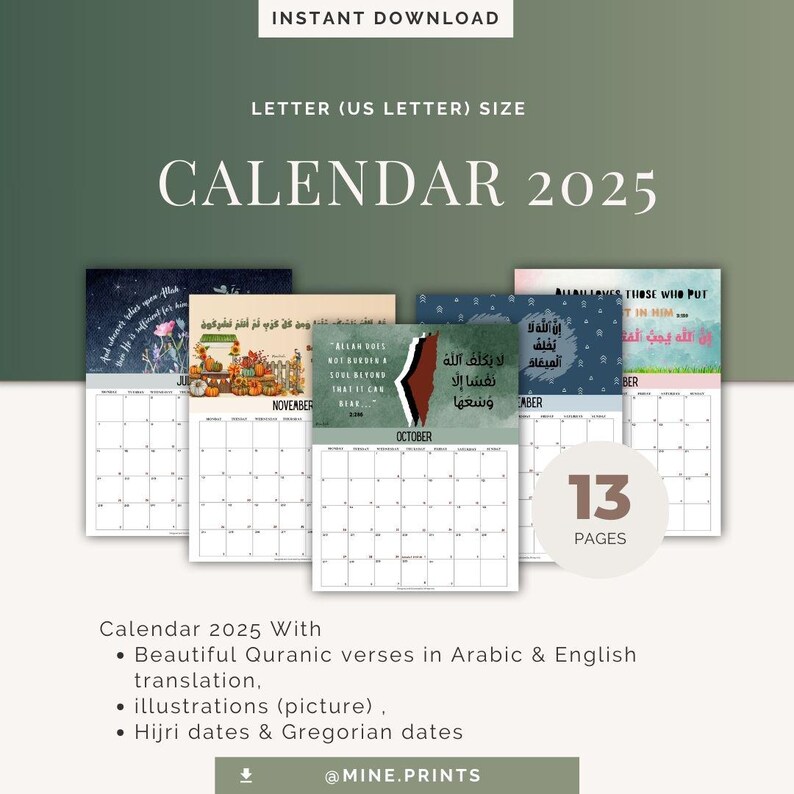2025 Islamic Calendar, Hijri Calendar Digital Print, Illustrated Wall ...