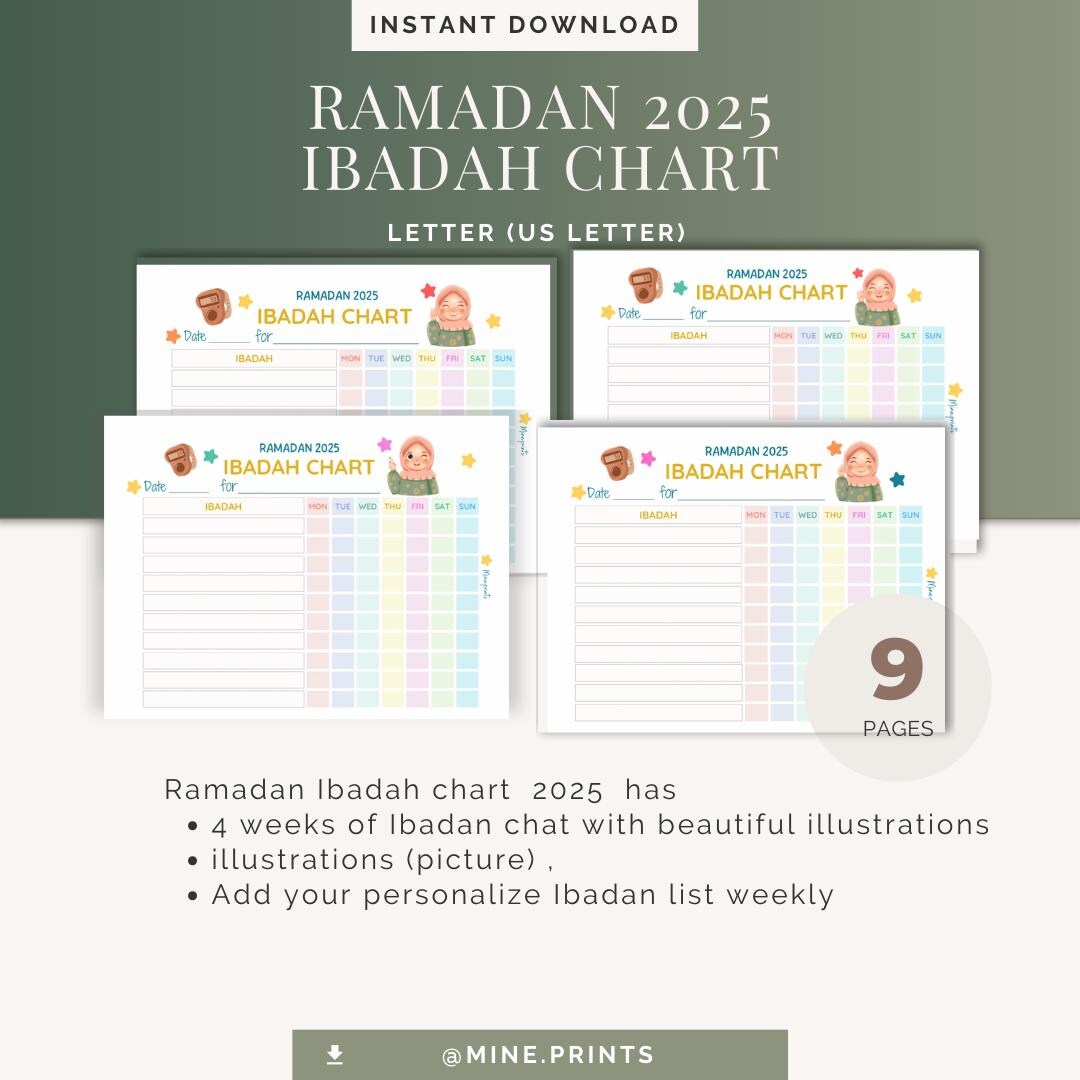Ramadan 2025 Ibadah Chart Bundle - Digital Download With 40 Ramadan ...