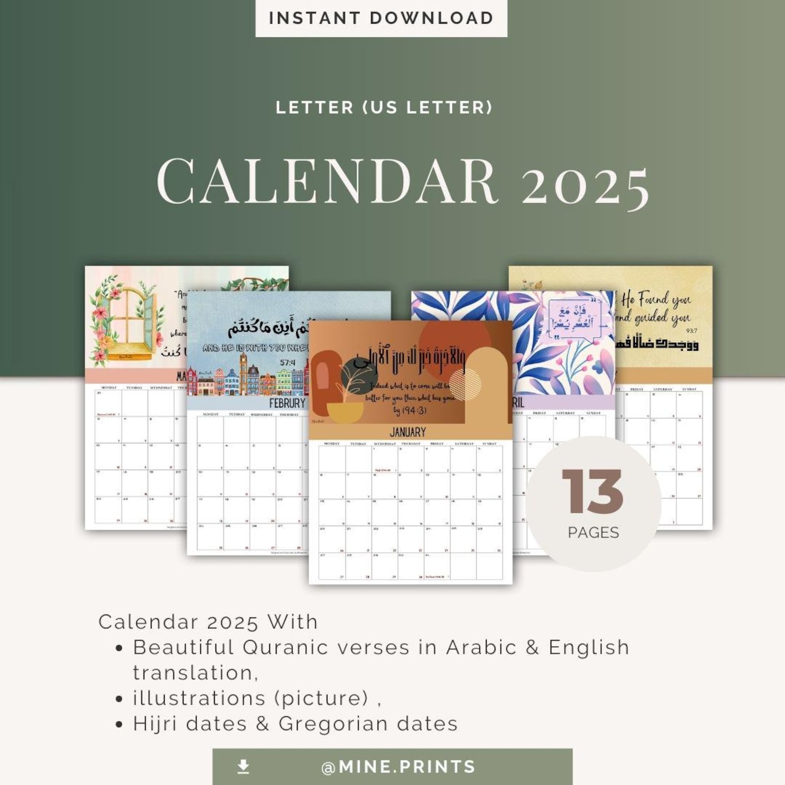 2025 Islamic Calendar, Hijri Calendar Digital Print, Illustrated Wall ...