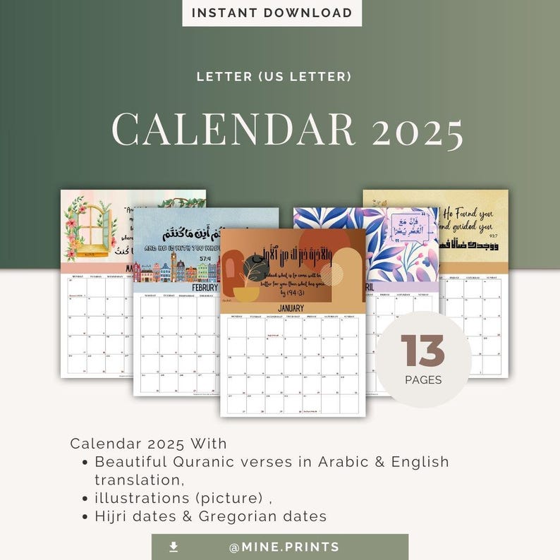 2025 Islamic Calendar, Hijri Calendar Digital Print, Illustrated Wall ...