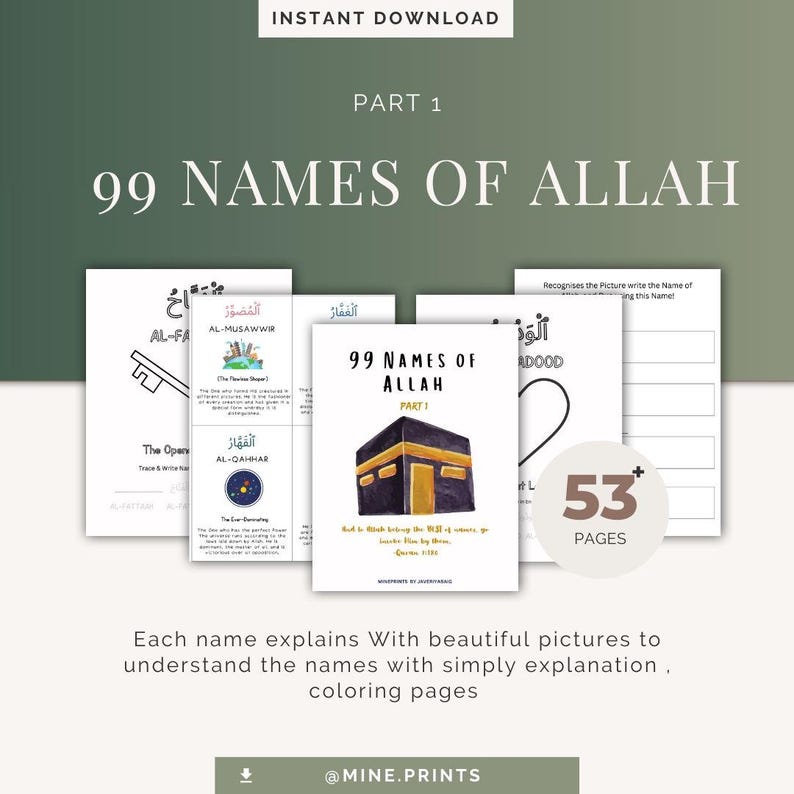 99 Names of Allah for Kids with Coloring & Fun Activity PART 1 34 Names ...