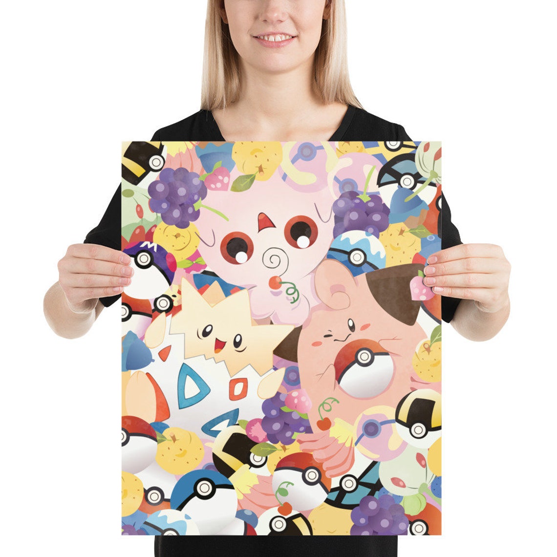 Cute Pokémon Poster Togepi, Igglybuff, and Cleffa Eating Berries Baby ...