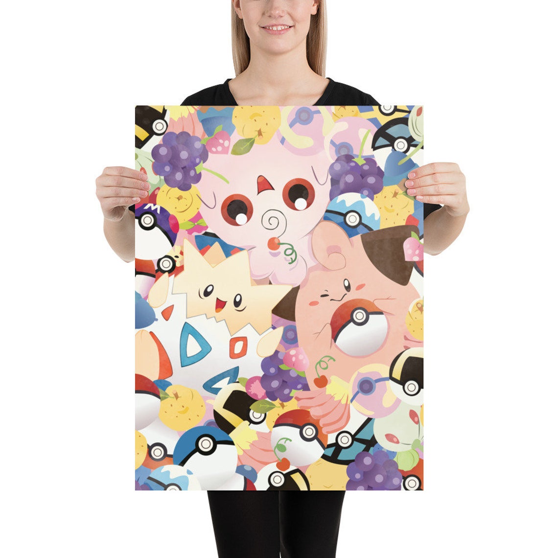 Cute Pokémon Poster Togepi, Igglybuff, and Cleffa Eating Berries Baby ...