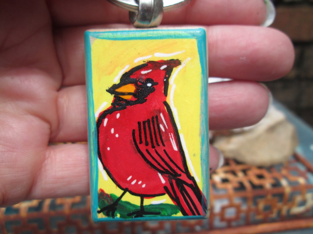 Cardinal Keychain Hand-painted Keychain Featuring a Cute Little Red ...