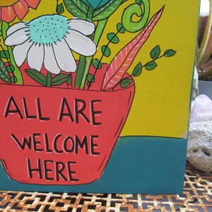 All Are Welcome Here Folk Art Painting on 10 X 10 Wood Panel, Celebrate ...