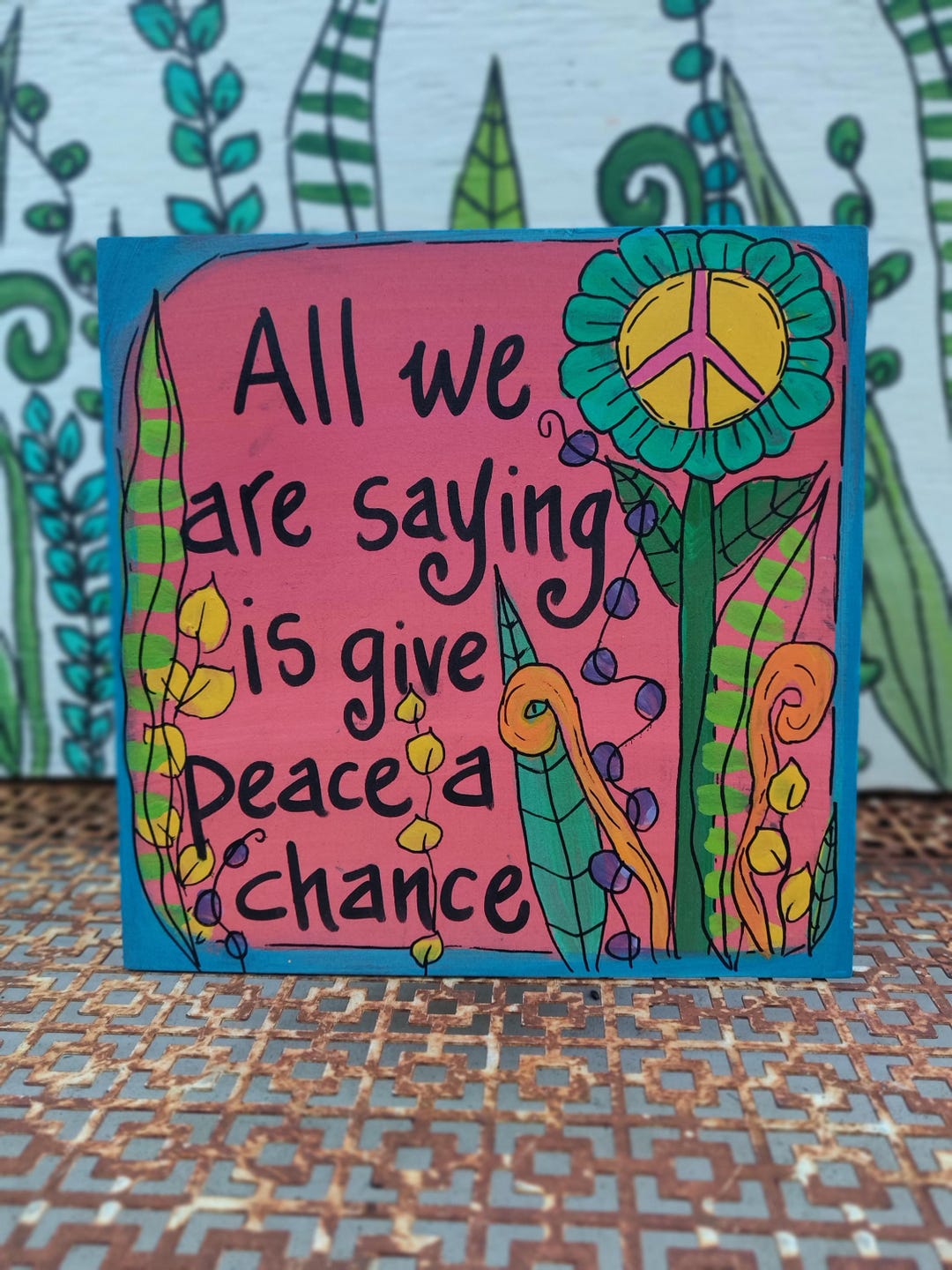 Give Peace A Chance Song Lyrics Painting on 8 by 8 Wood Panel, All We ...