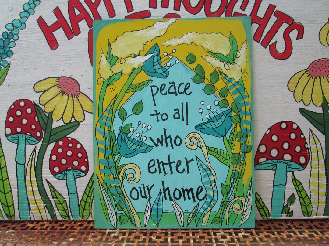 Peace to All Who Enter Here Painting on 12 X 9 Wood Canvas, Peaceful ...