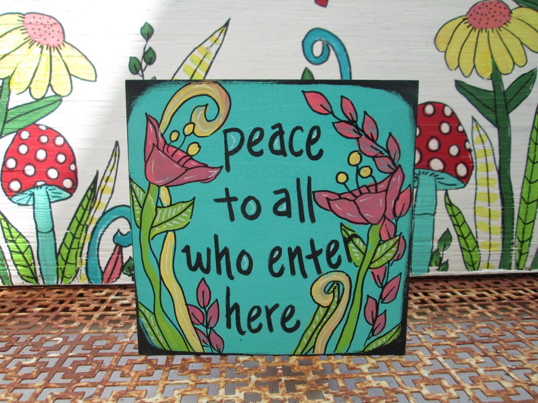 Peace to All Who Enter Here Quote Painting on 6 X 6 Wood Panel, Hand ...