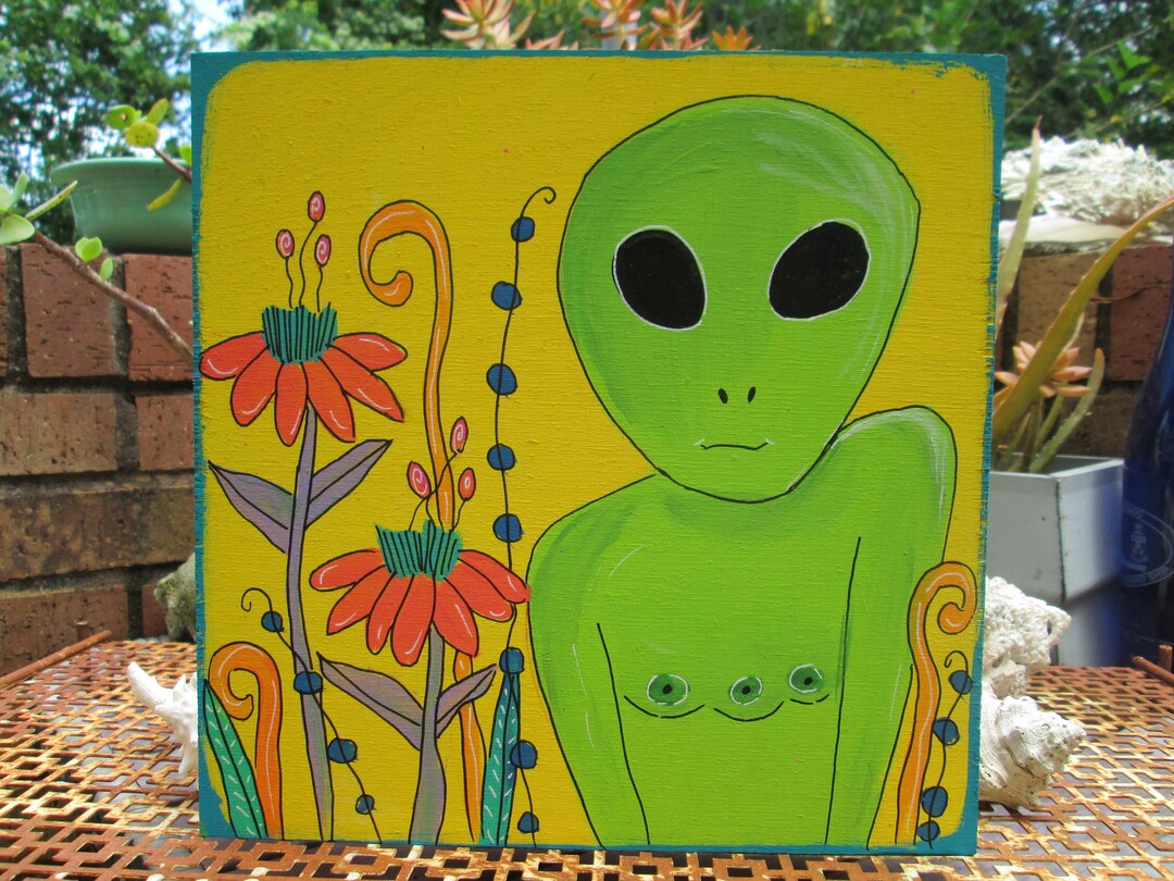 Original Three Breasted Alien Painting Cute Alien Art - Etsy
