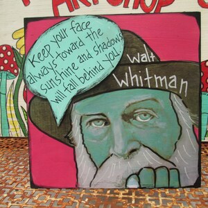 Walt Whitman Mixed Media Wall Art on 8 X 8 Wood Panel, Keep Your Face ...