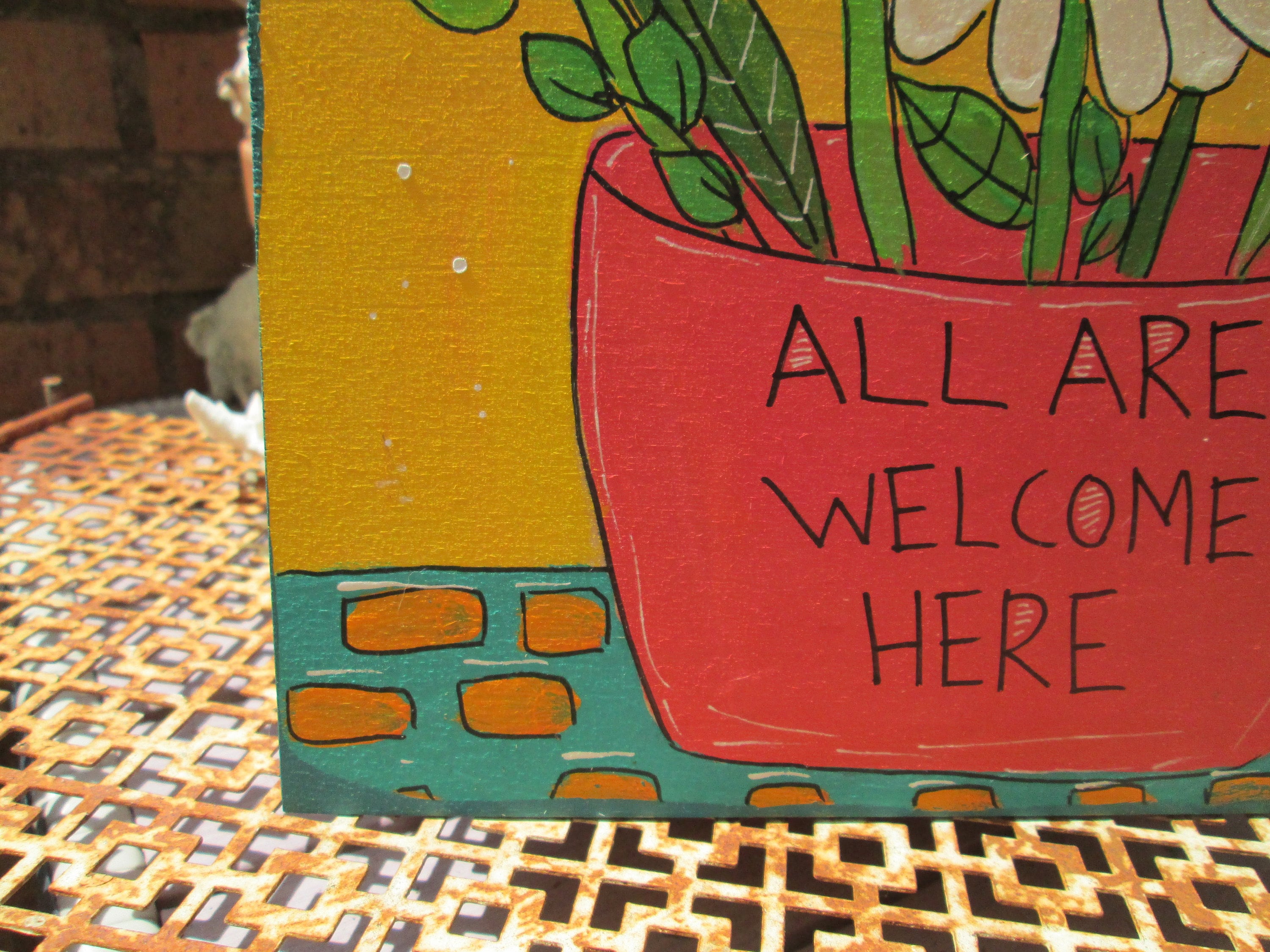 All Are Welcome Here Folk Art Painting on 10 X 10 Wood Panel - Etsy
