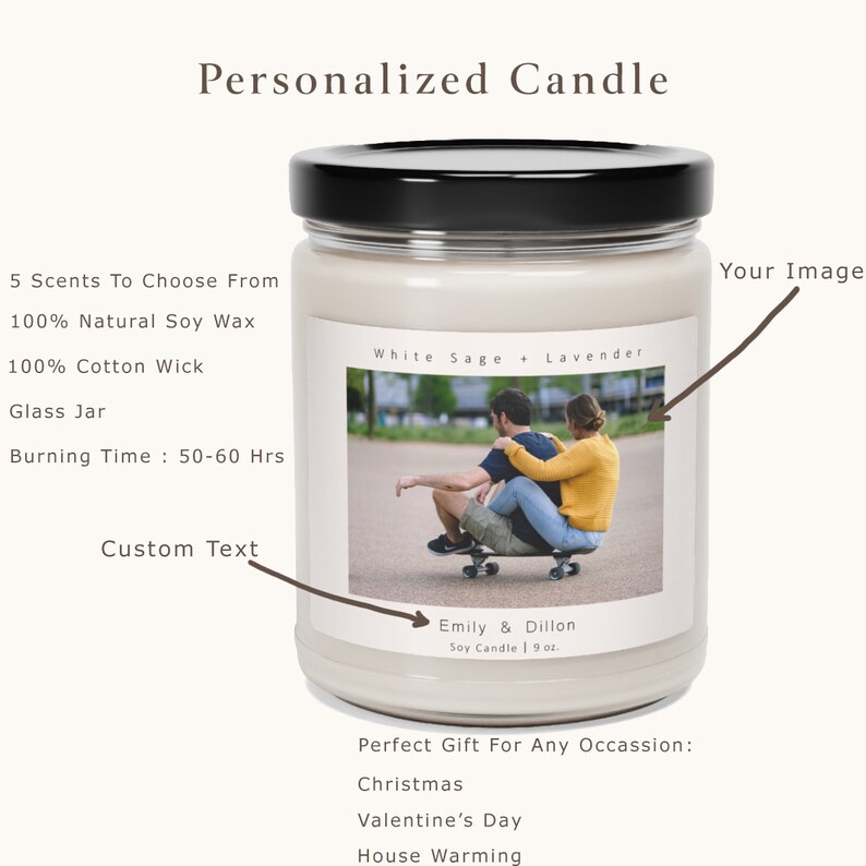 Personalized Candle Gift, Custom Photo Name Candle, Custom Photo ...