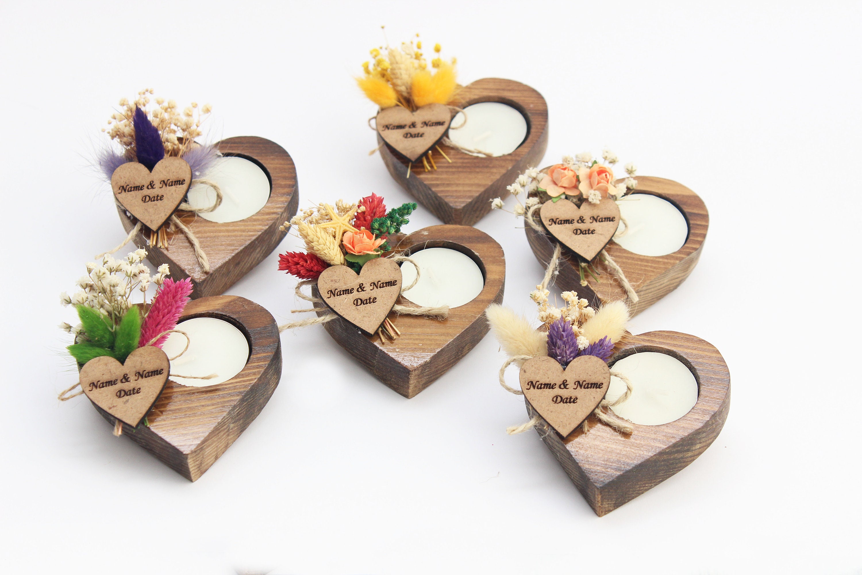 50 PCS Personalized Wedding Favors for Guests , Wooden Tealight Candle ...