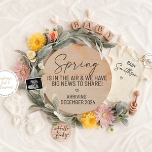 Spring Pregnancy Announcement Digital, Spring Baby Announcement, Boho ...