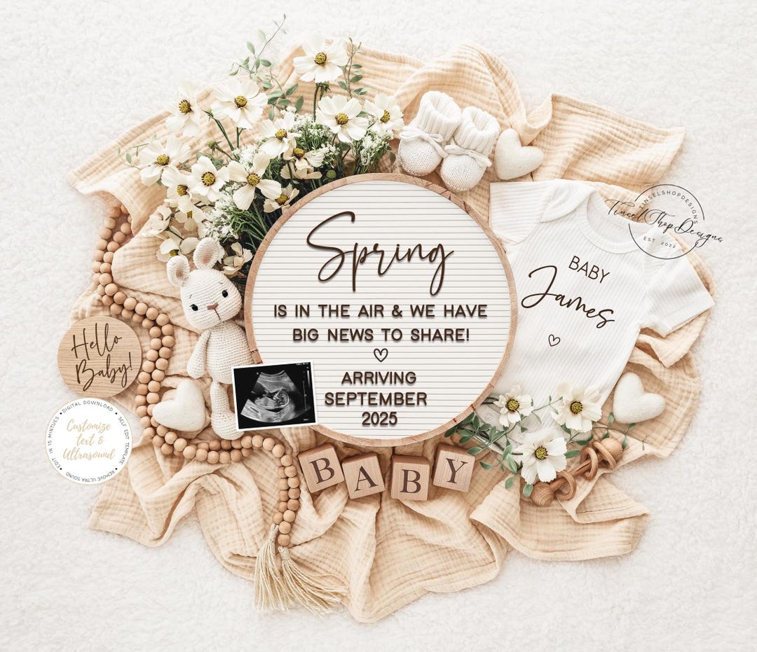Spring Baby Announcement, Digital Pregnancy Announcement, Editable ...