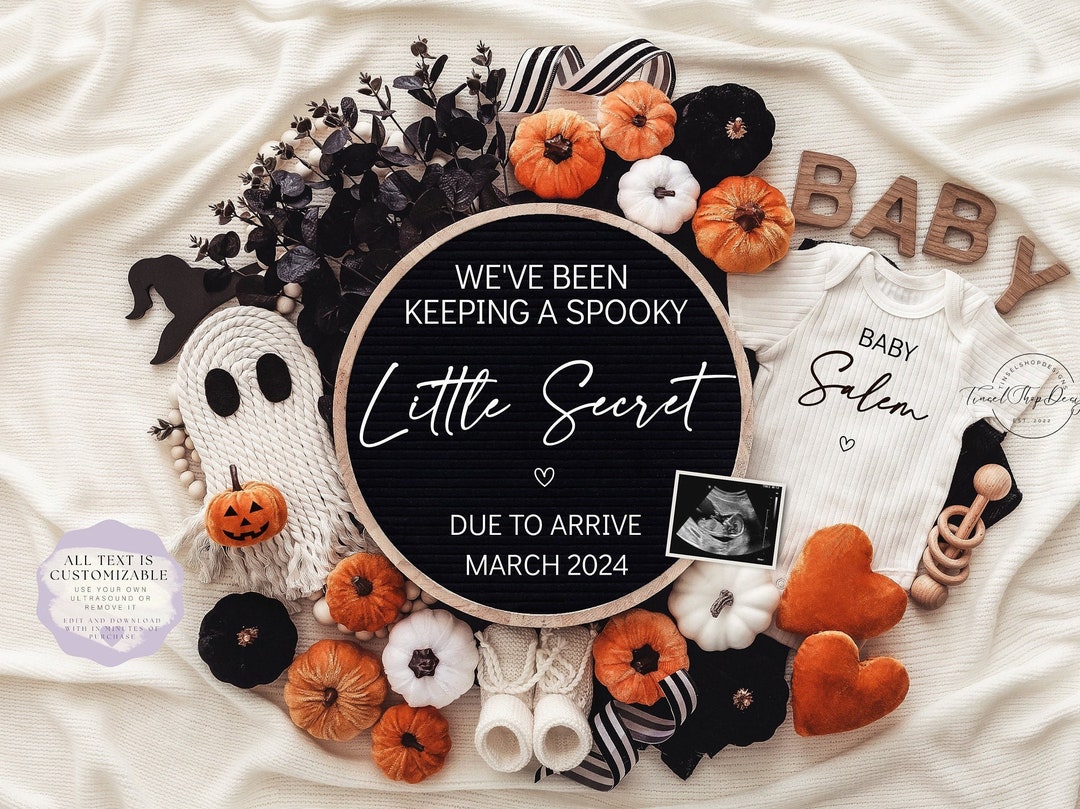 Halloween Pregnancy Announcement Digital Fall Baby Announcement Spooky ...