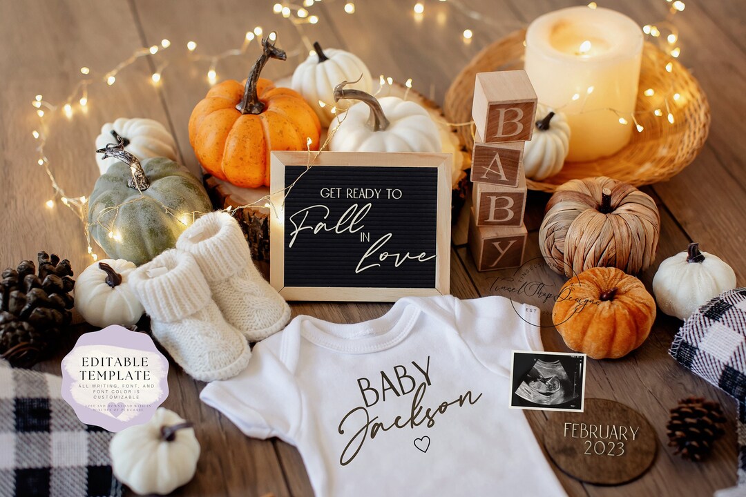 Fall Digital Pregnancy Announcement\ Autumn\ Pumpkin\ Gender Neutral ...