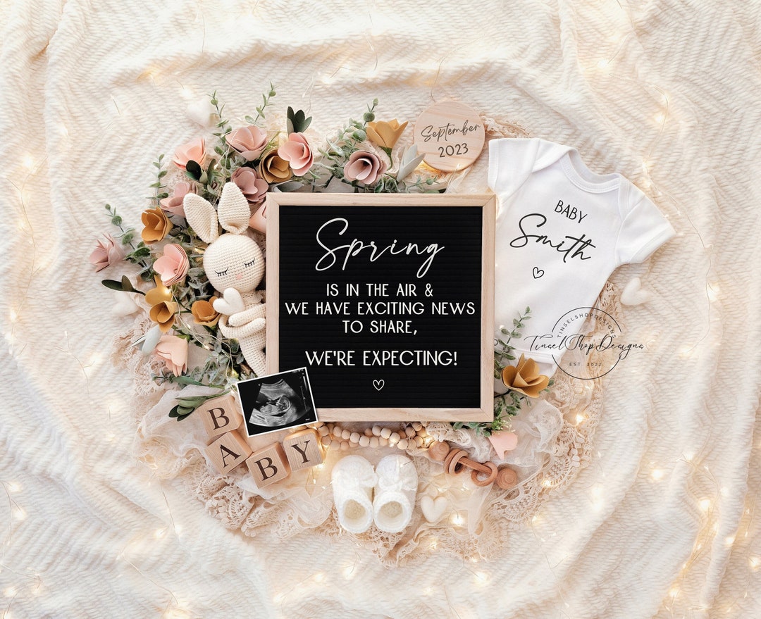 Spring Pregnancy Announcement Digital, Spring Baby Announcement, Boho ...