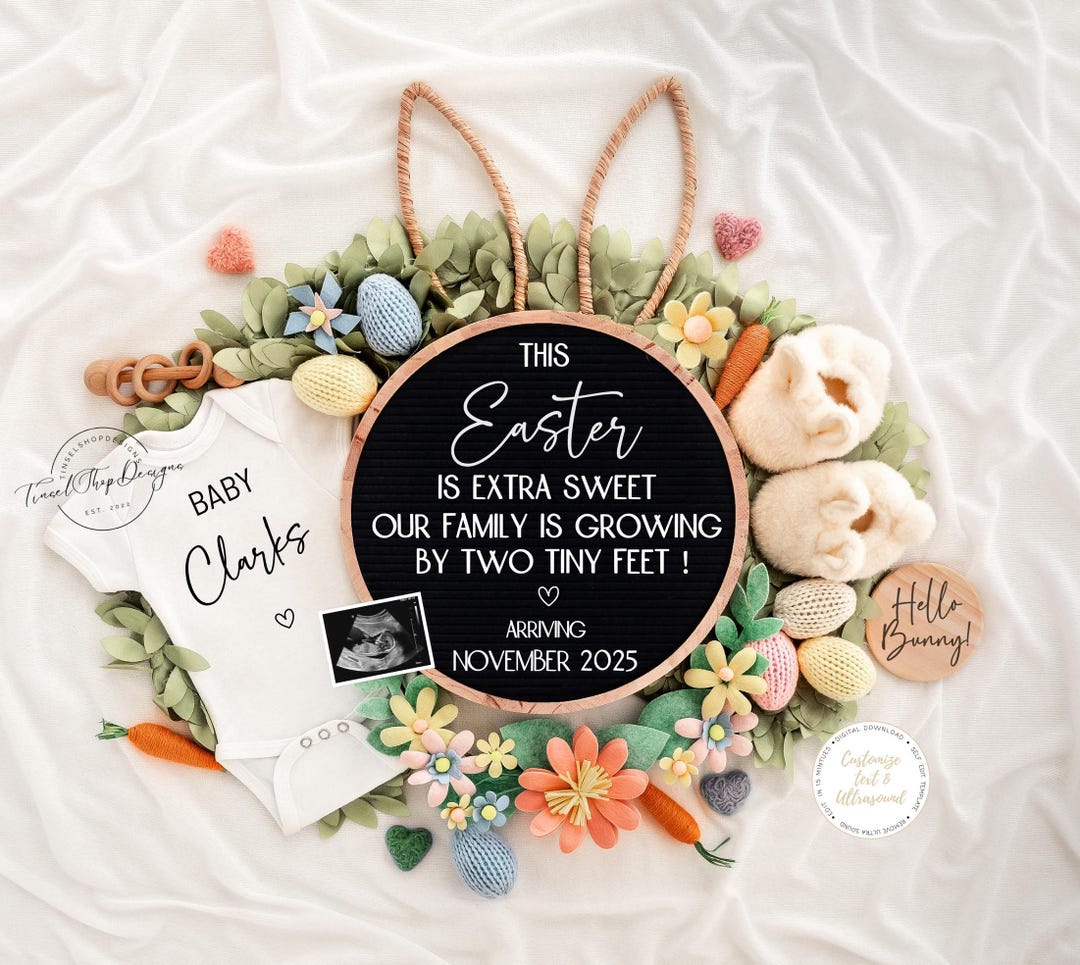 Easter Pregnancy Announcement Digital, Spring Baby Announcement, Gender ...