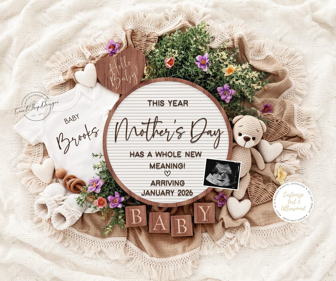 Mother's Day Pregnancy Announcement: Gender Neutral, Spring Template ...