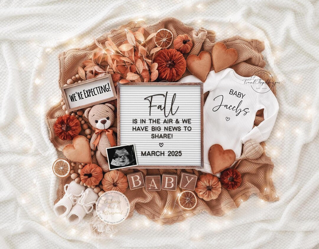 Fall Baby Announcement Digital Pregnancy Announcement Neutral Autumn ...