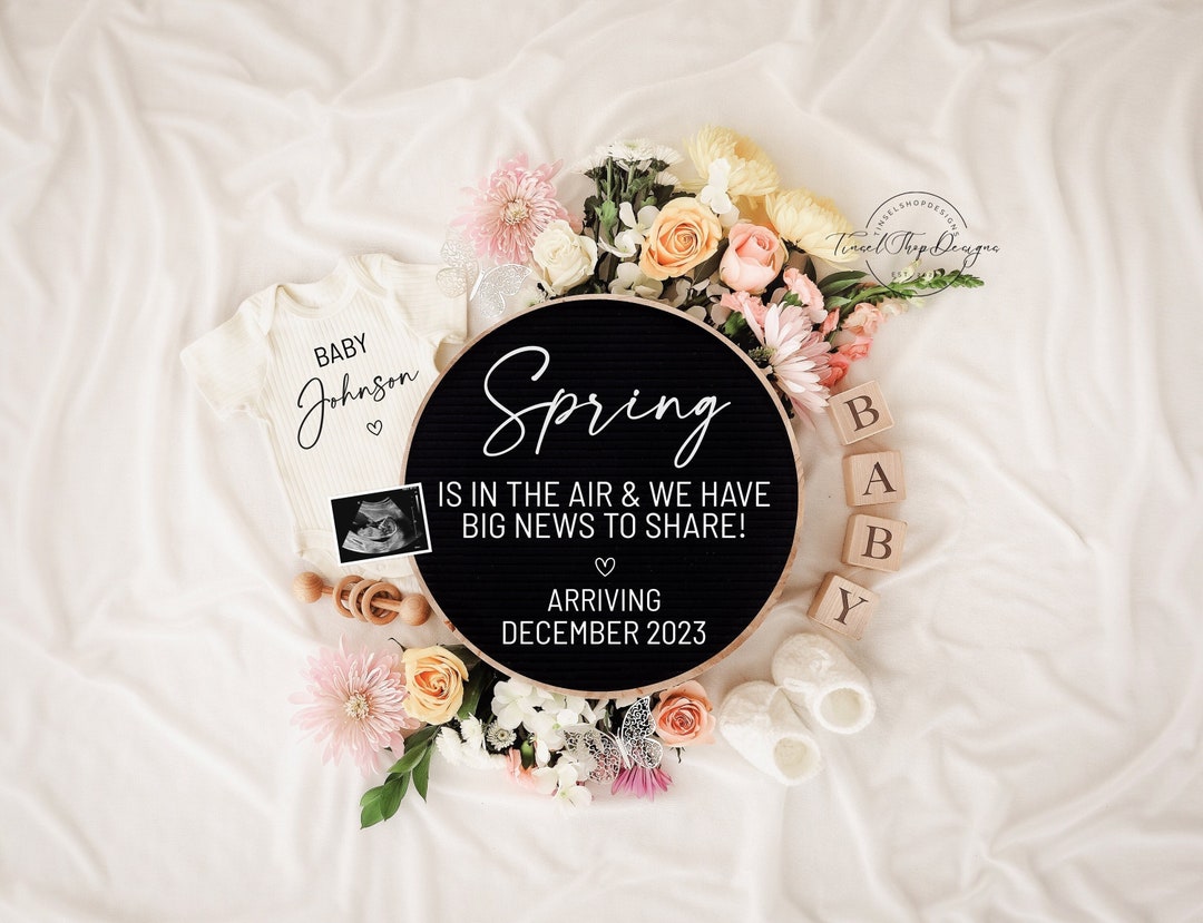 Spring Pregnancy Announcement Digital, Spring Baby Announcement, Boho ...