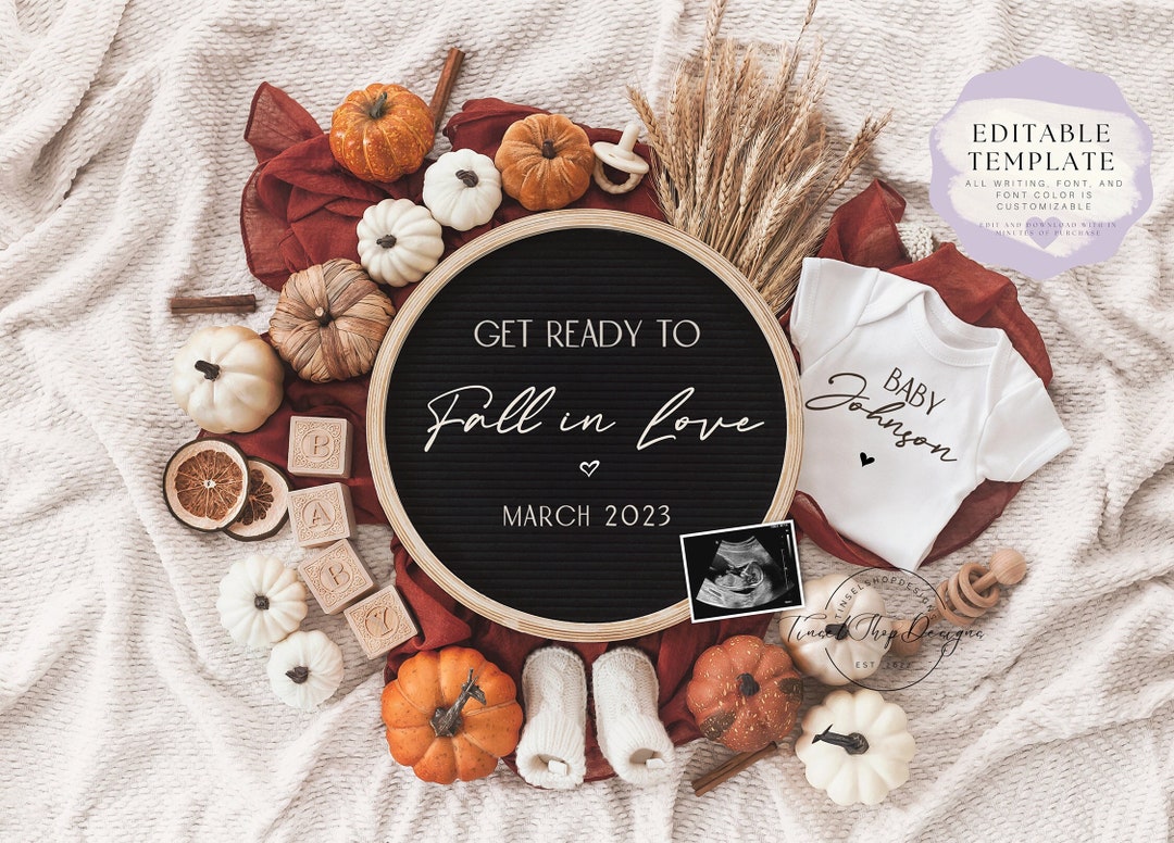Fall Digital Pregnancy Announcement \ Editable Template\ Baby ...