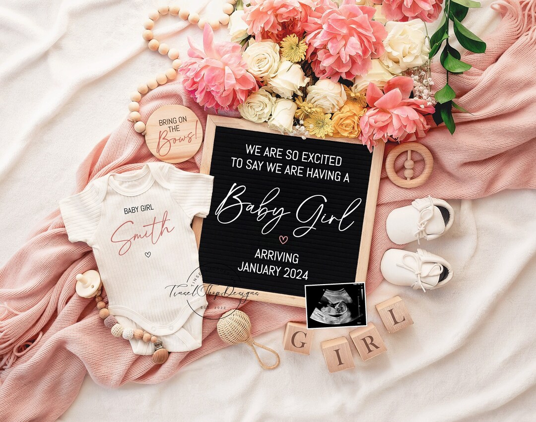 Girl Digital Pregnancy Announcement, Baby Announcement, Editable ...