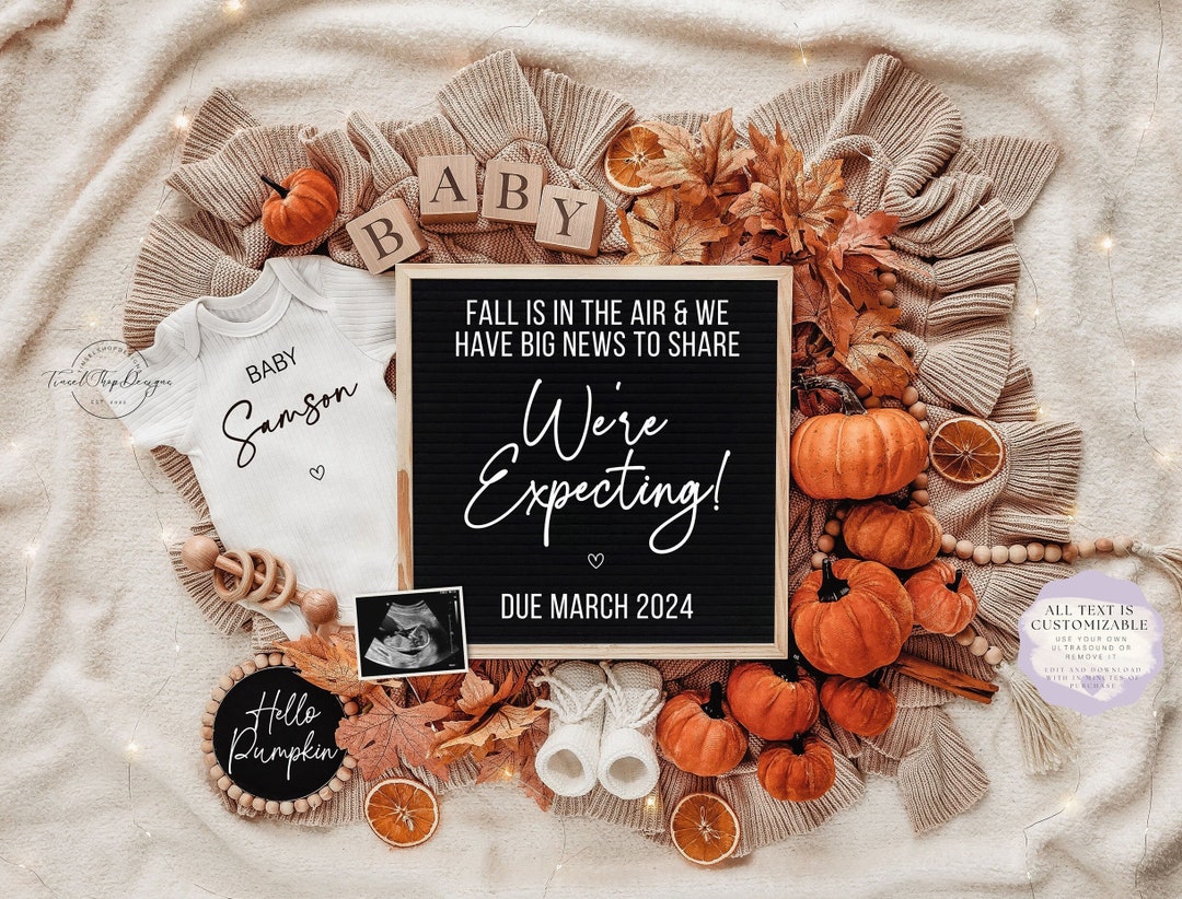 Fall Pregnancy Announcement Digital Baby Announcement Autumn Gender ...