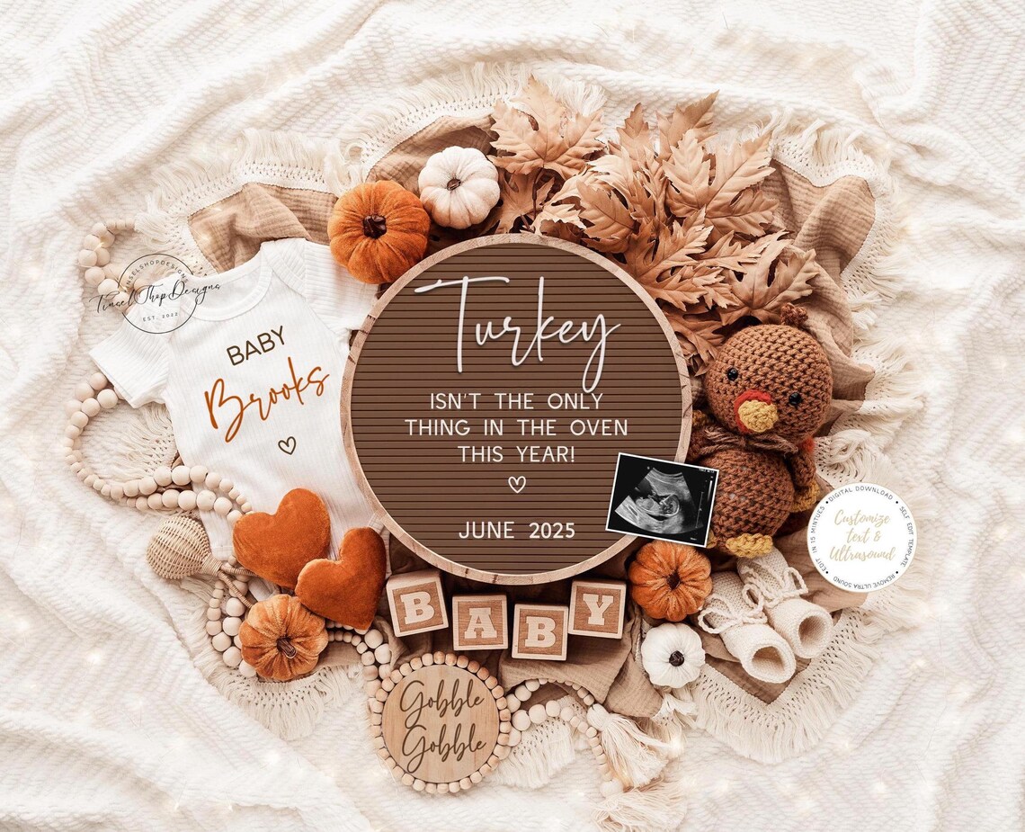 Thanksgiving Turkey Pregnancy Announcement, Fall Baby Reveal (digital ...