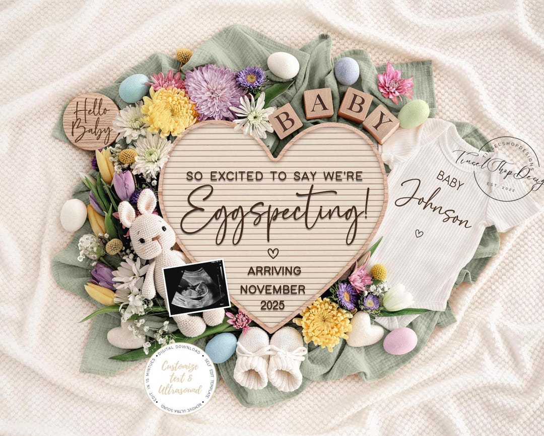 Easter Pregnancy Announcement: Eggspecting Baby Reveal (digital ...