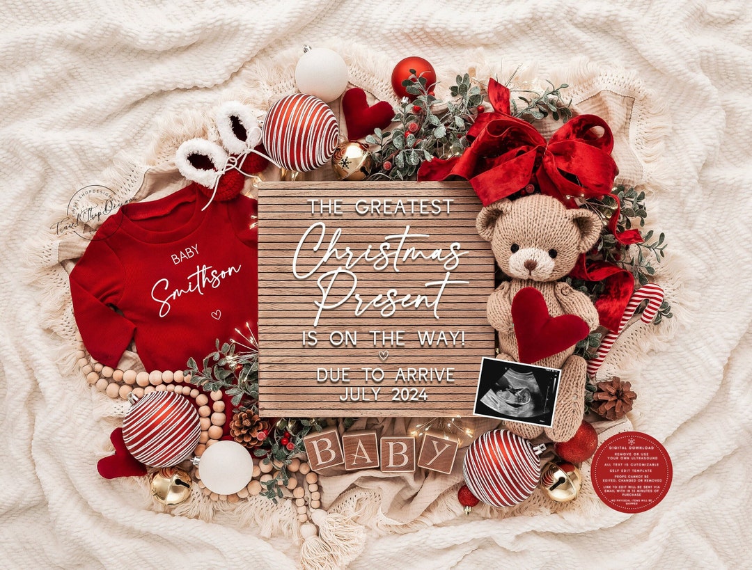 Christmas Pregnancy Announcement Holiday Digital Baby Announcement ...