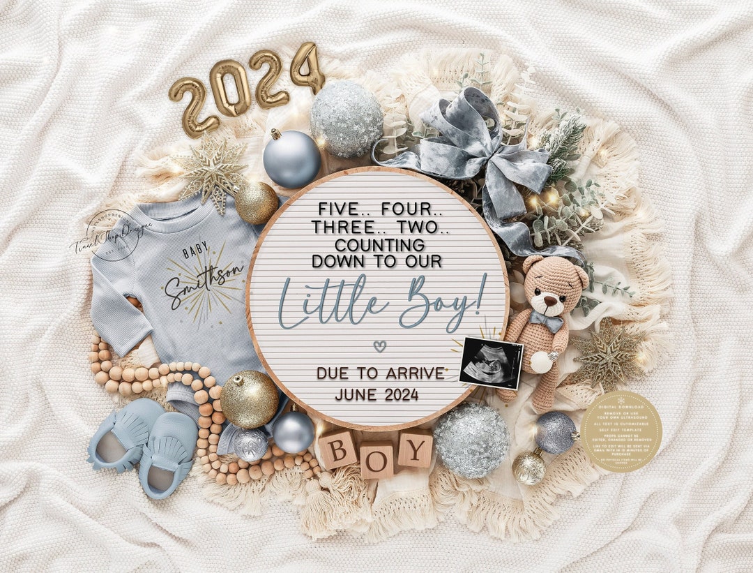 New Year Boy Pregnancy Announcement Digital Baby Announcement 2024 ...