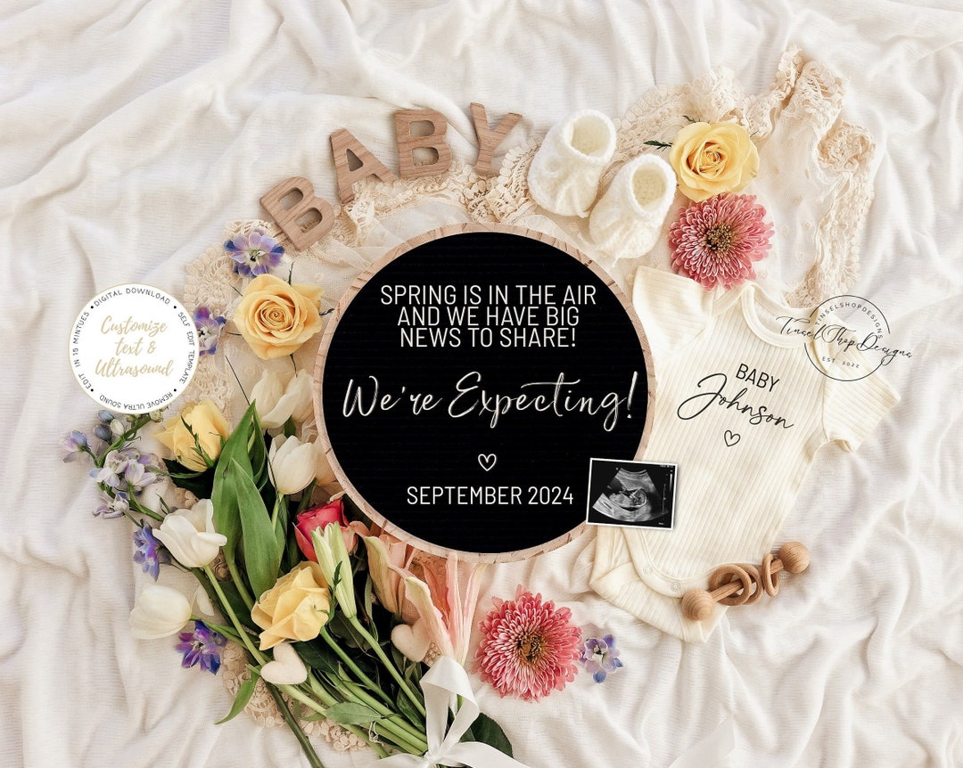 Spring is in the Air, Digital Pregnancy Announcement, Floral Gender ...
