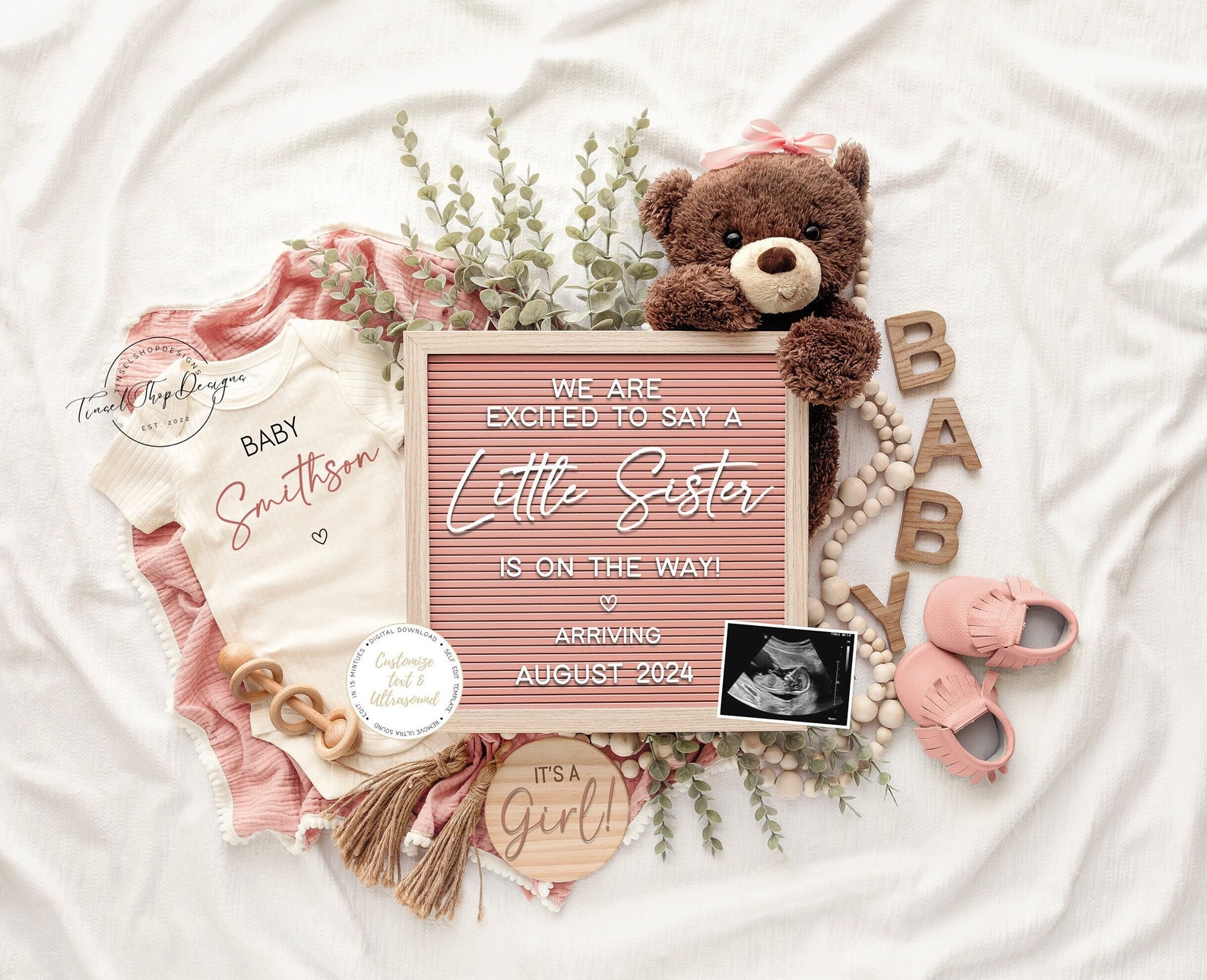 Little Sister Pregnancy Announcement, Digital Baby Announcement, Gender ...