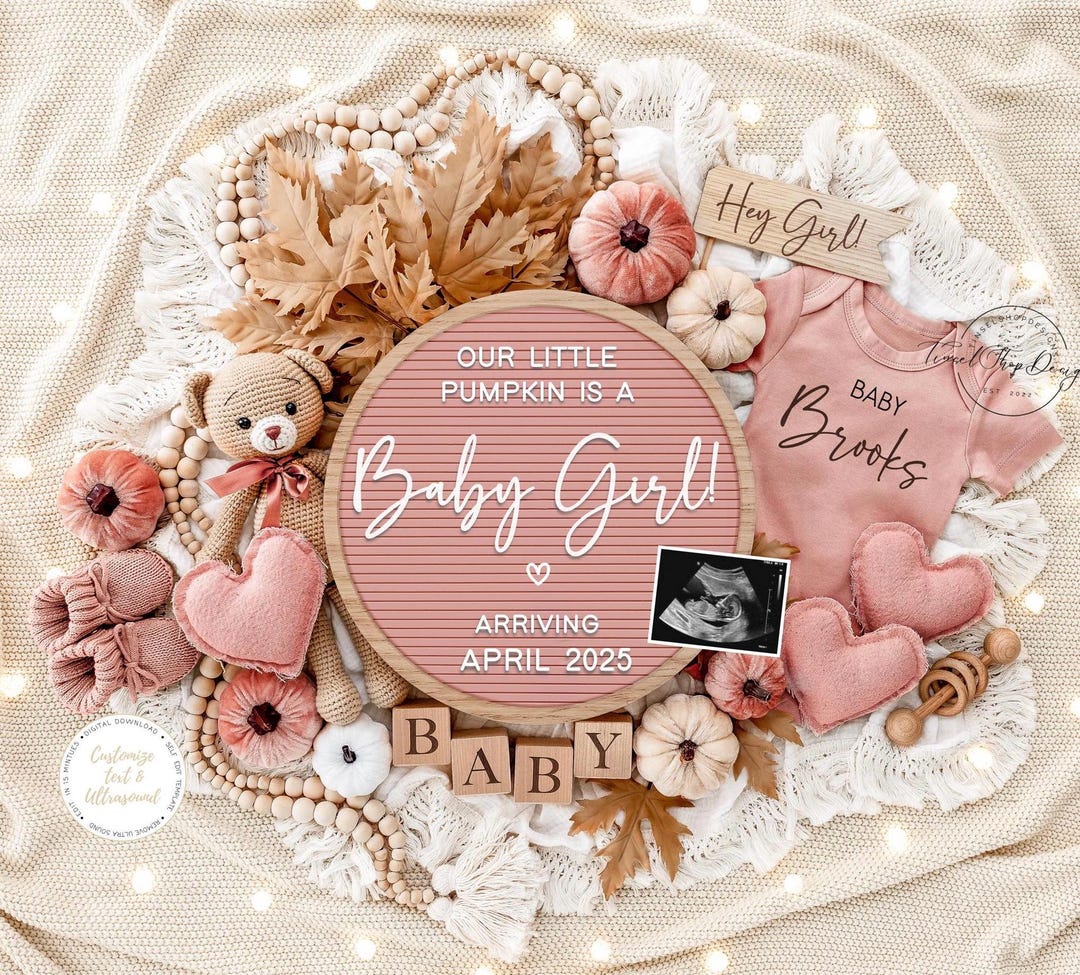 Fall Pregnancy Announcement Girl Gender Reveal Digital Baby ...