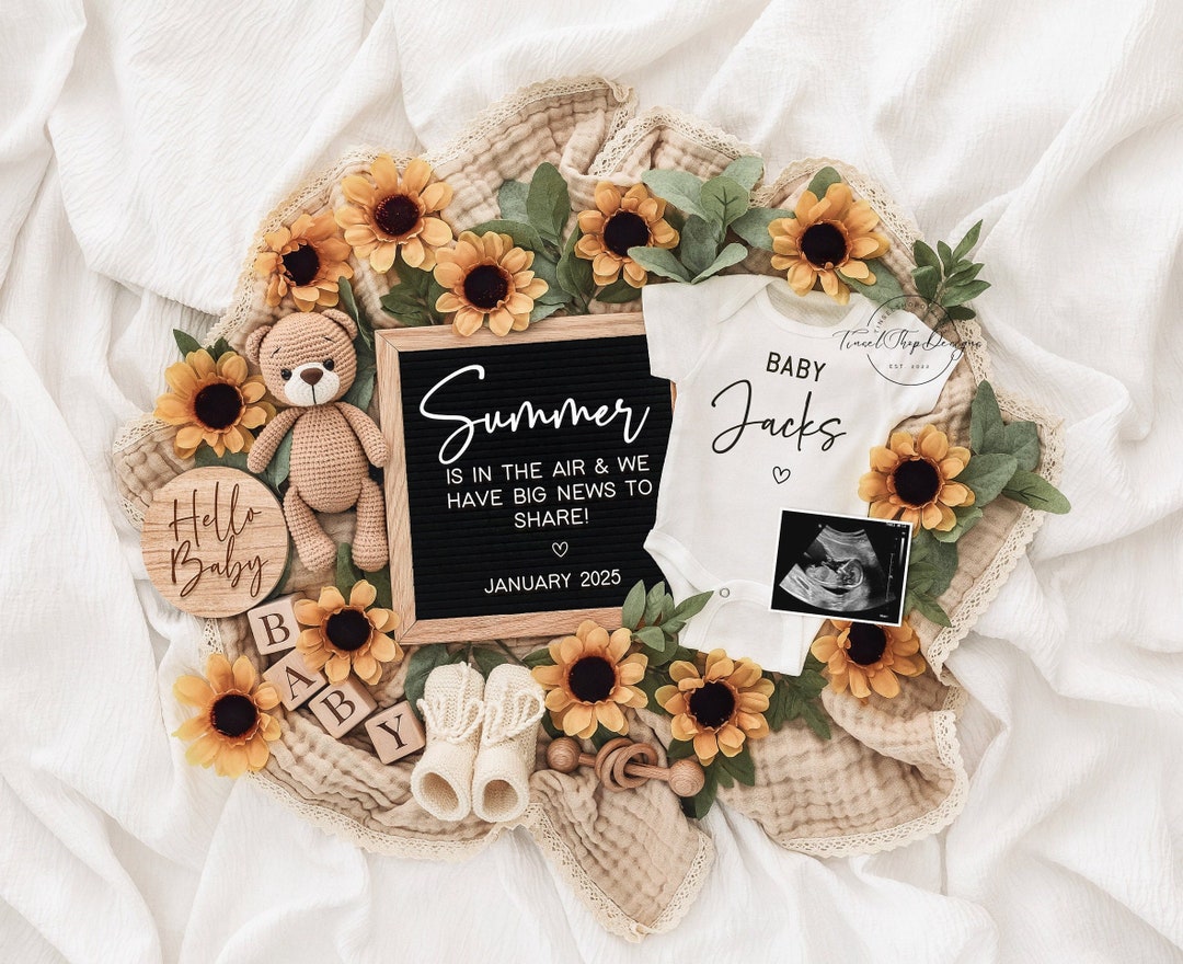 Summer Baby Announcement, Digital Pregnancy Announcement, Editable ...