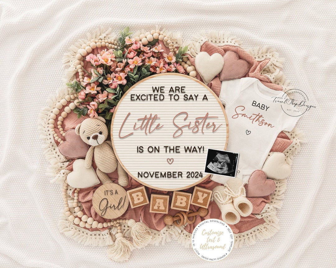 Girl Gender Reveal, Pregnancy Announcement Digital, Pink Baby ...