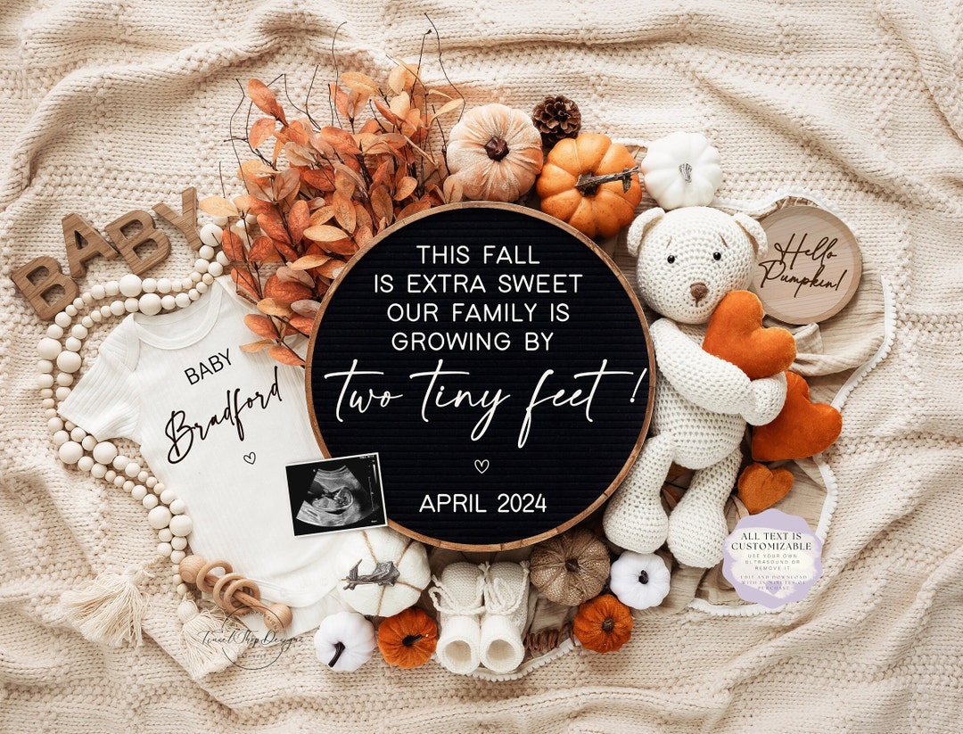Fall Pregnancy Announcement Digital Baby Announcement Editable Template ...