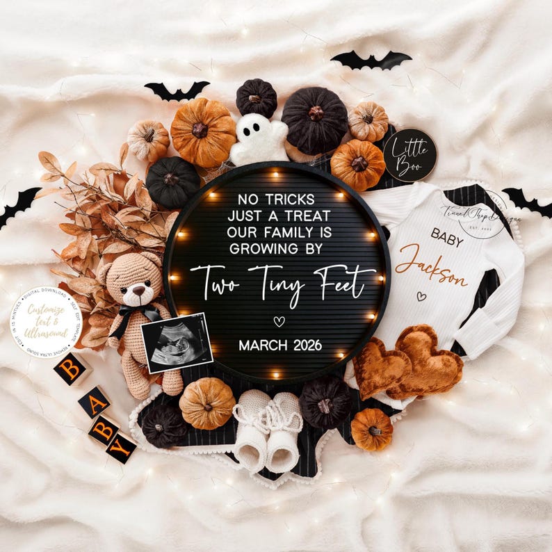 Halloween Pregnancy Announcement: Spooky Baby Reveal, Editable Template ...